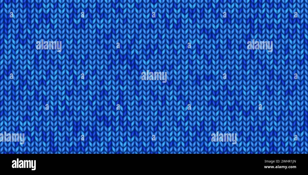 Bright blue endless tricot pattern. Wool warm knit background. Blend ...