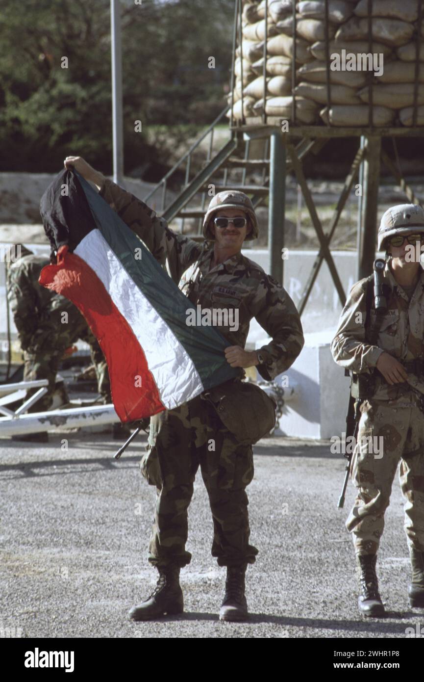 First Gulf War: 8th March 1991 A U.S. Army soldier proudly displays the ...