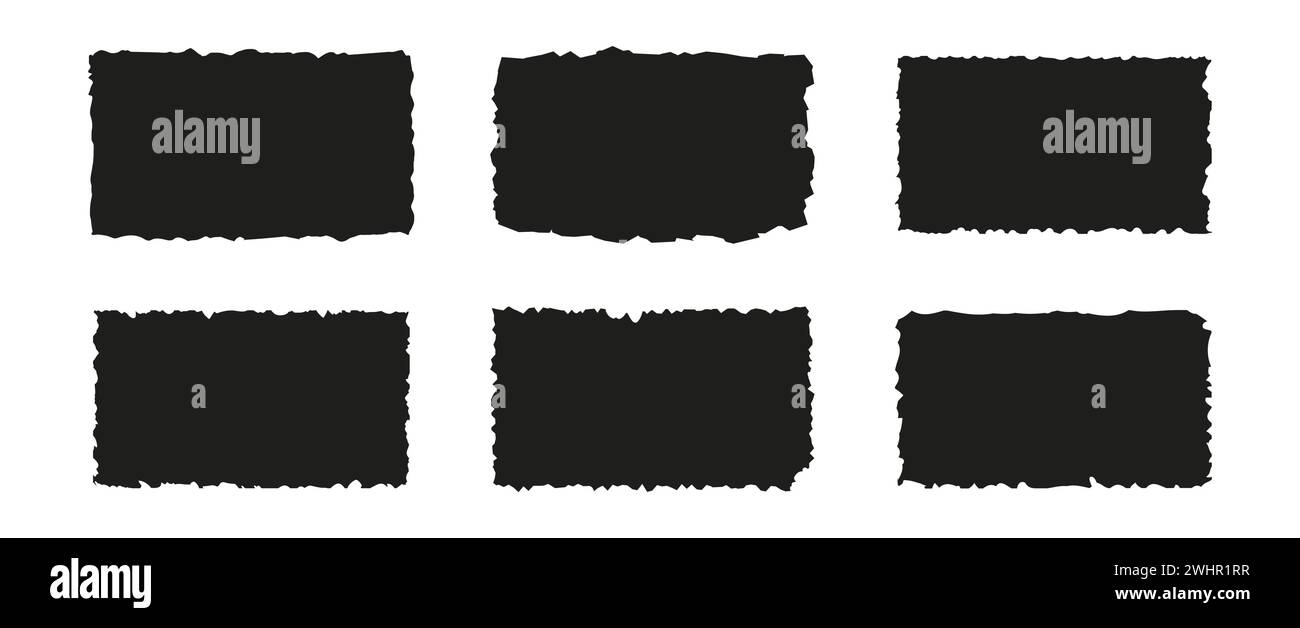 Set of torn paper pieces. Black grunge jagged rectangle frames. Vector ...
