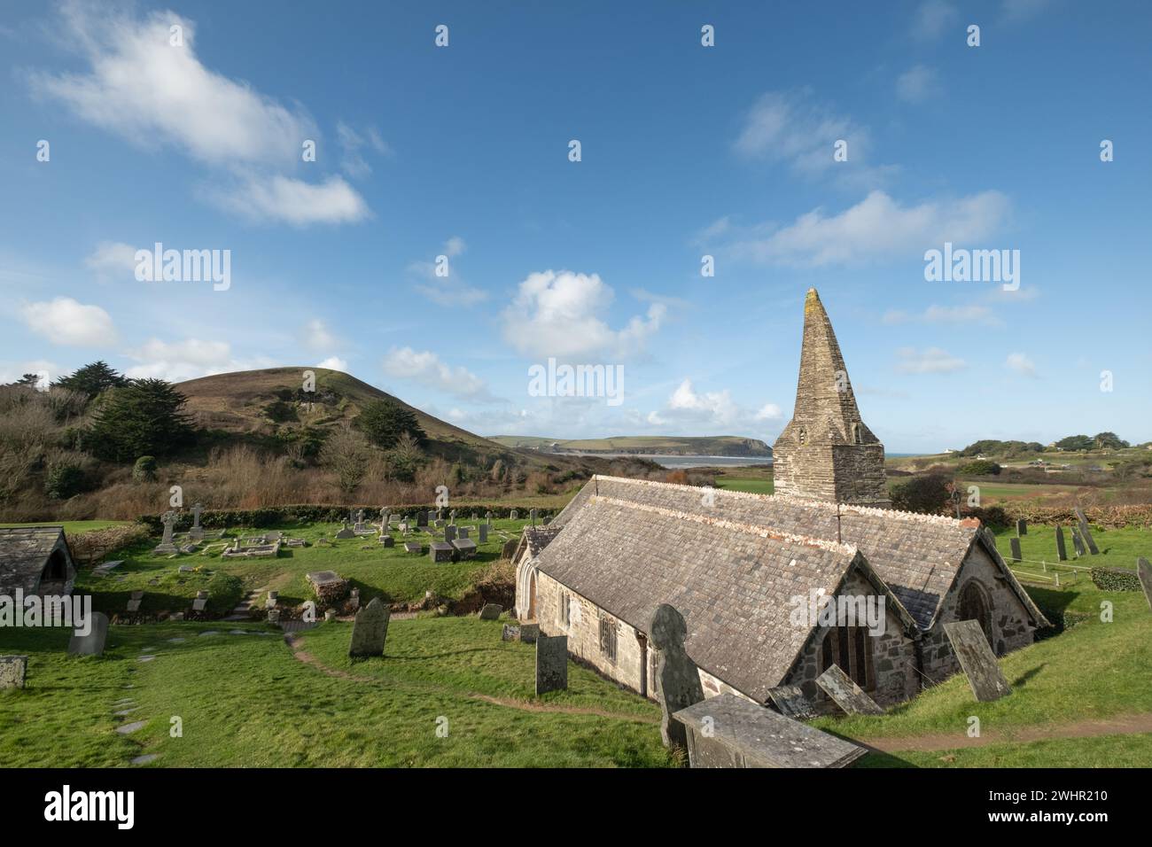 St Enodoc Church looking towards Daymer bay in Cornwall Stock Photo - Alamy