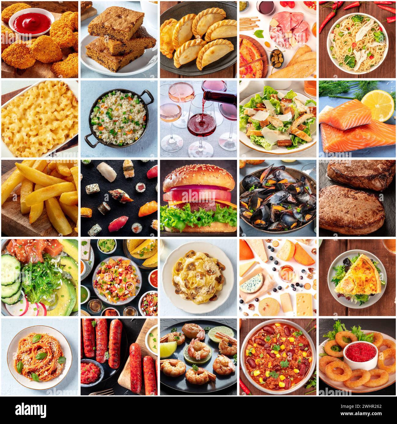 Food collage layout. A variety of dishes, a collection for a restaurant ...