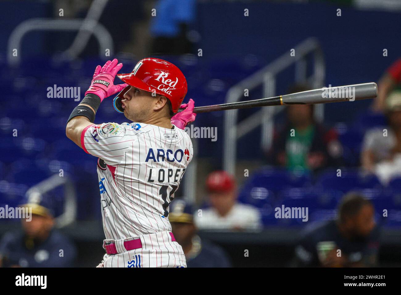 MIAMI, FLORIDA - FEBRUARY 1: Irving Lopez of Naranjeros of Mexico ...