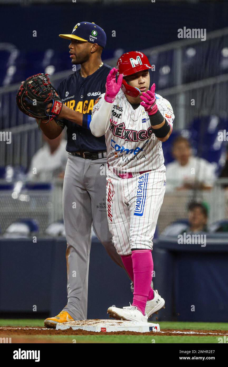 MIAMI, FLORIDA - FEBRUARY 1: Irving Lopez of Naranjeros of Mexico ...
