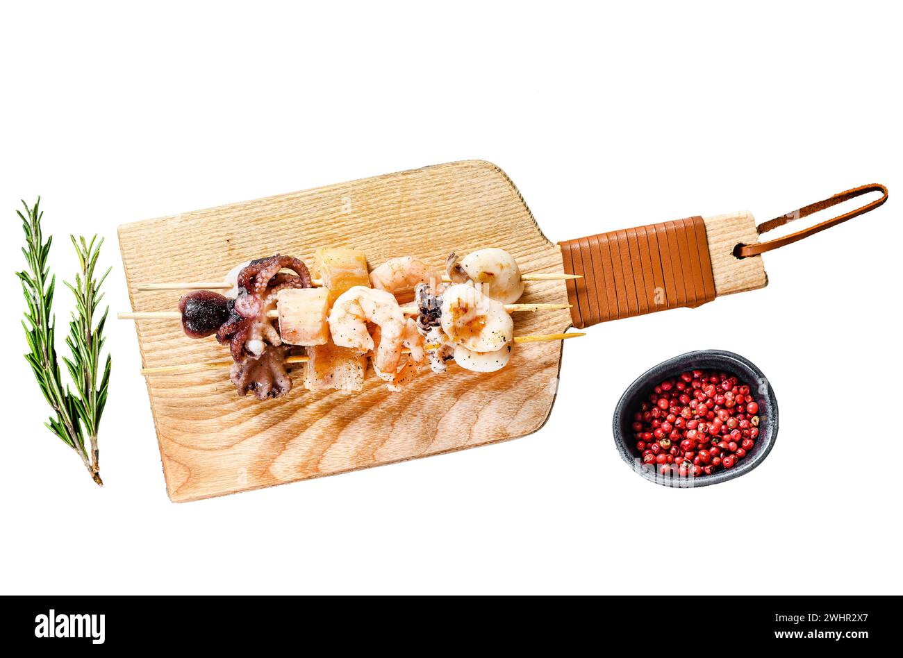 Grilled shish kebab with seafood, shrimp, octopus, squid and mussels ...