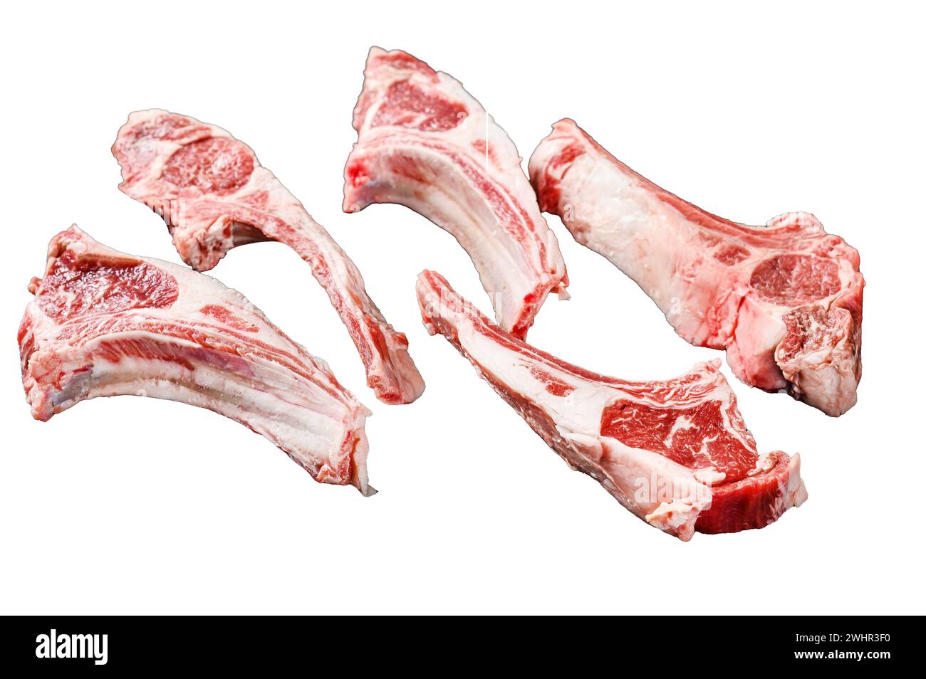 Raw lamb chops, Rack of Lamb Isolated on white background. Top view ...