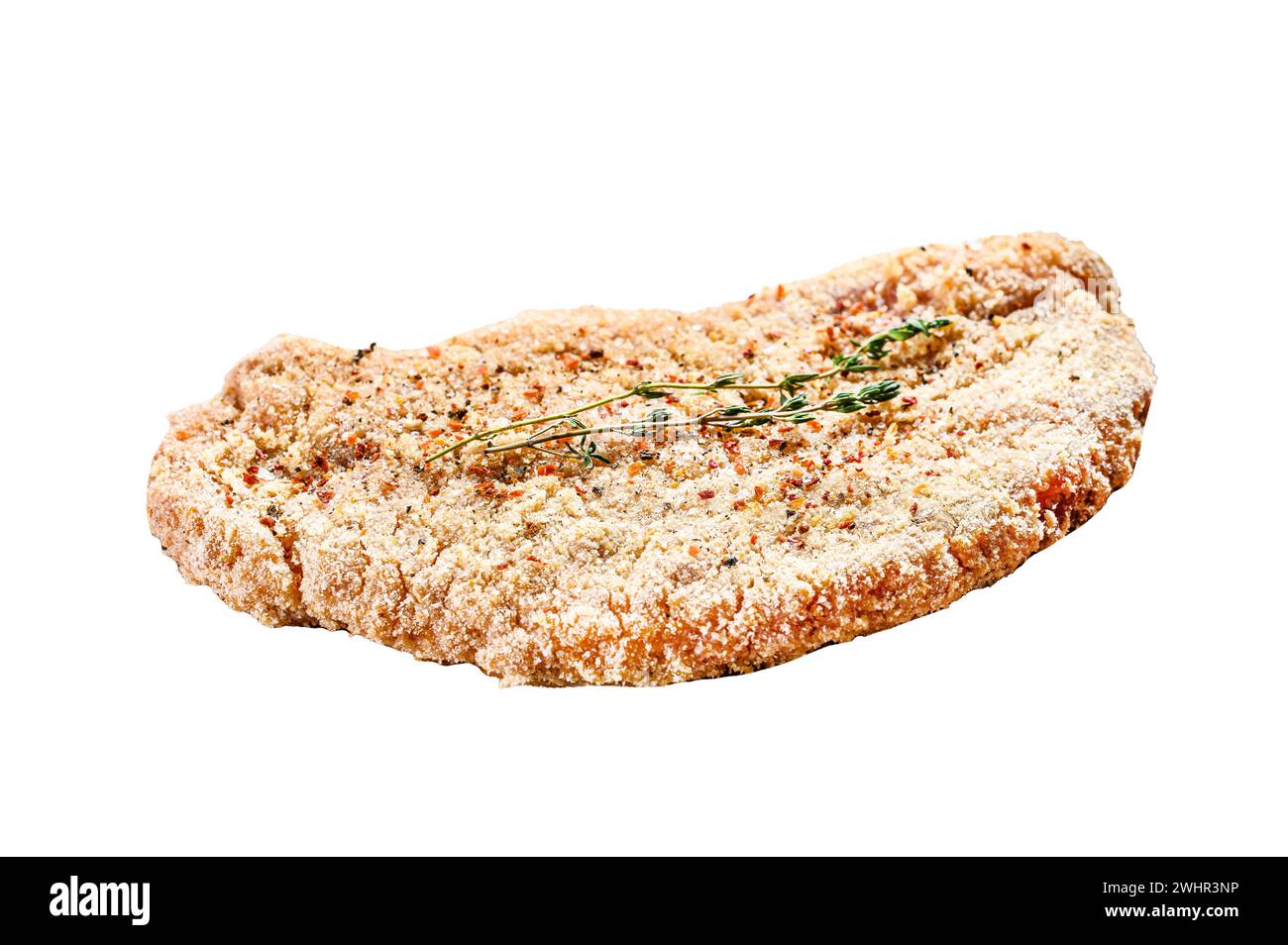 Homemade raw breaded German Weiner Schnitzel. Isolated on white ...