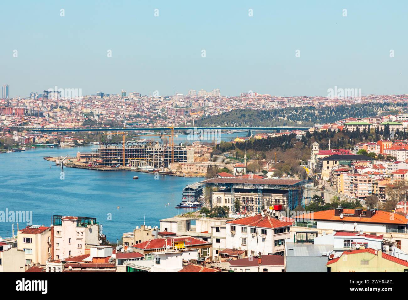 European part of Istanbul, Turkey, Turkiye, panorama in sunny day ...
