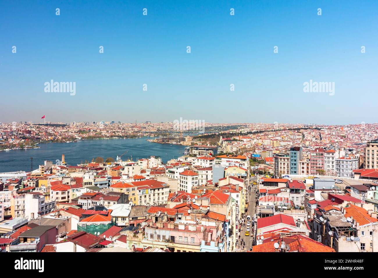 European part of Istanbul, Turkey, Turkiye, panorama in sunny day ...