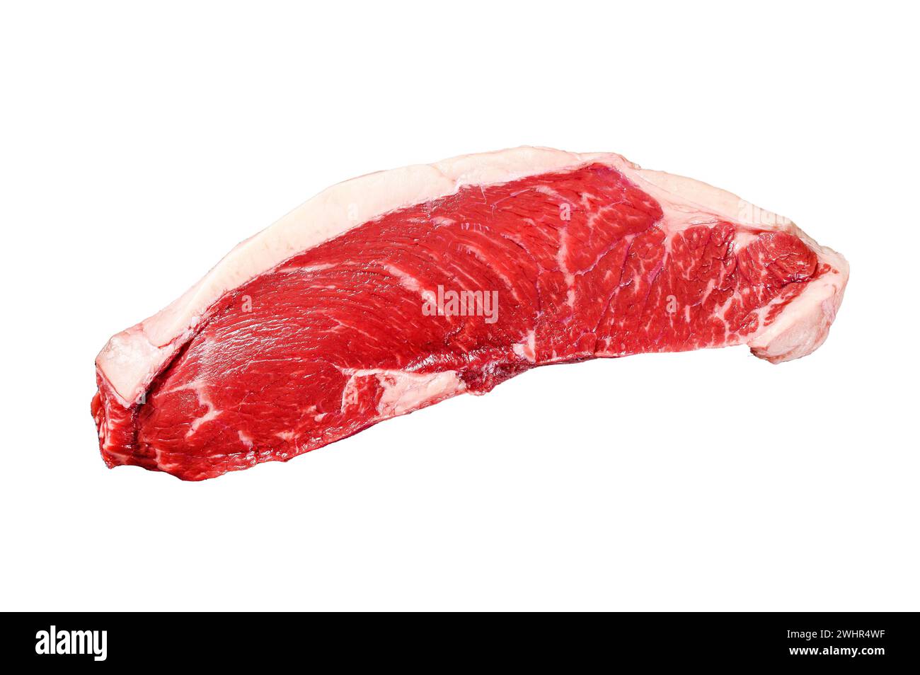 Raw strip loin steak Isolated on white background. Top view Stock Photo ...
