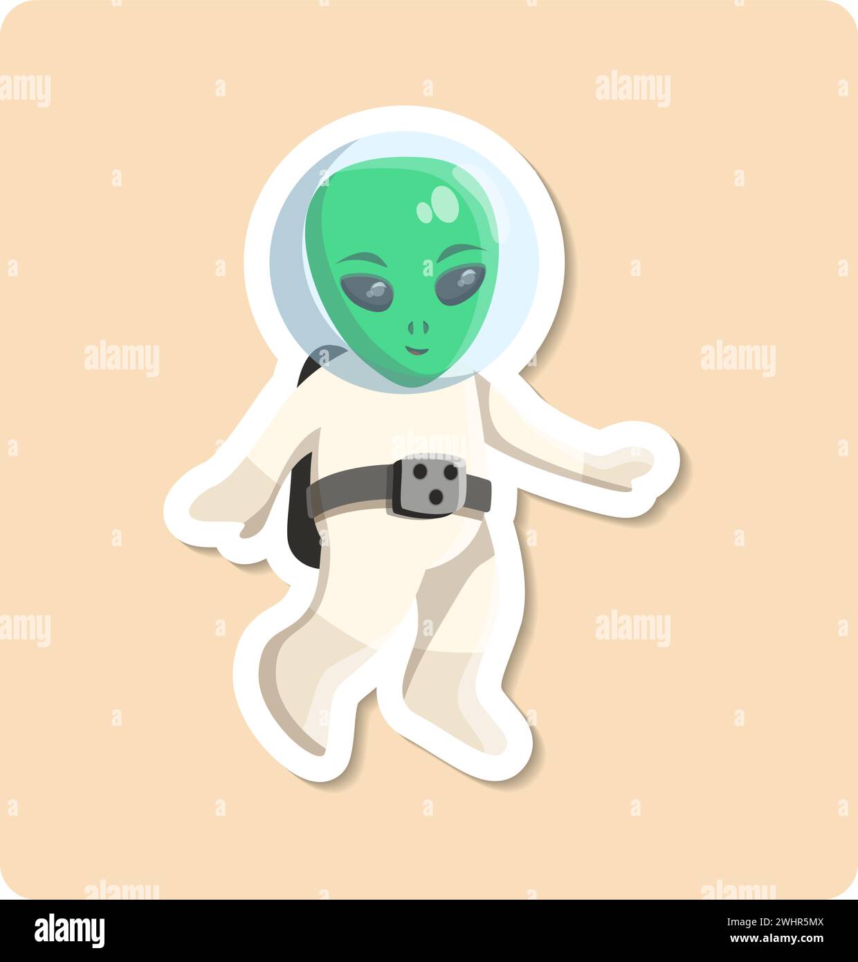 Alien sticker illustration. Green man, stars, ufo, spacesuit. Editable ...