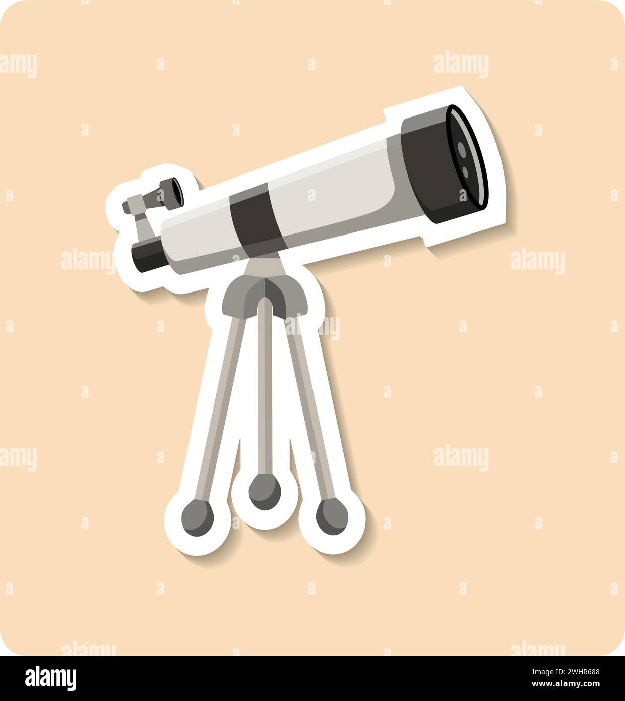 Telescope sticker illustration. Tripode, stars, clouds, equipment ...