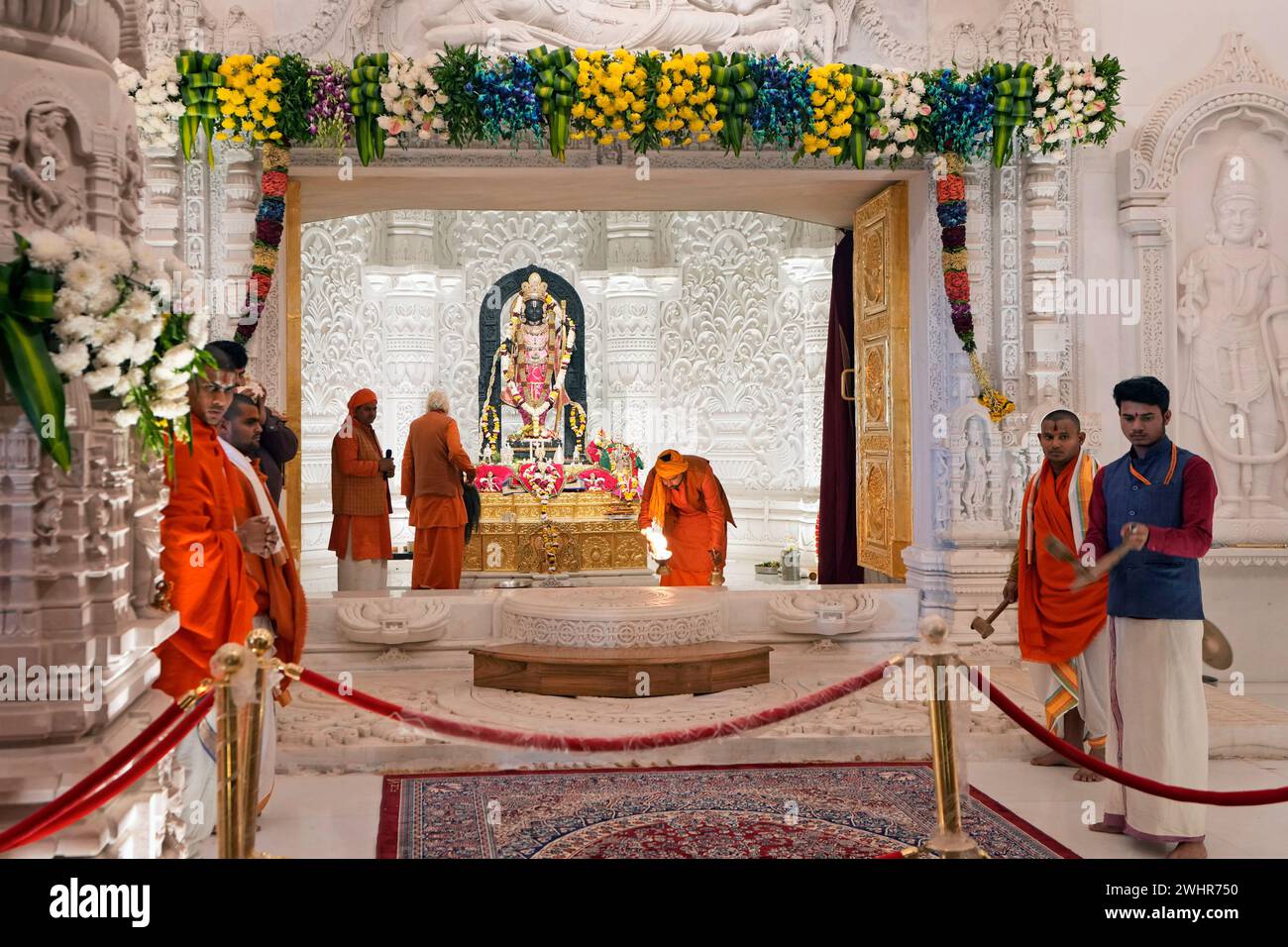 Hindu priests conduct ritual prayers in the newly opened Lord Ram ...