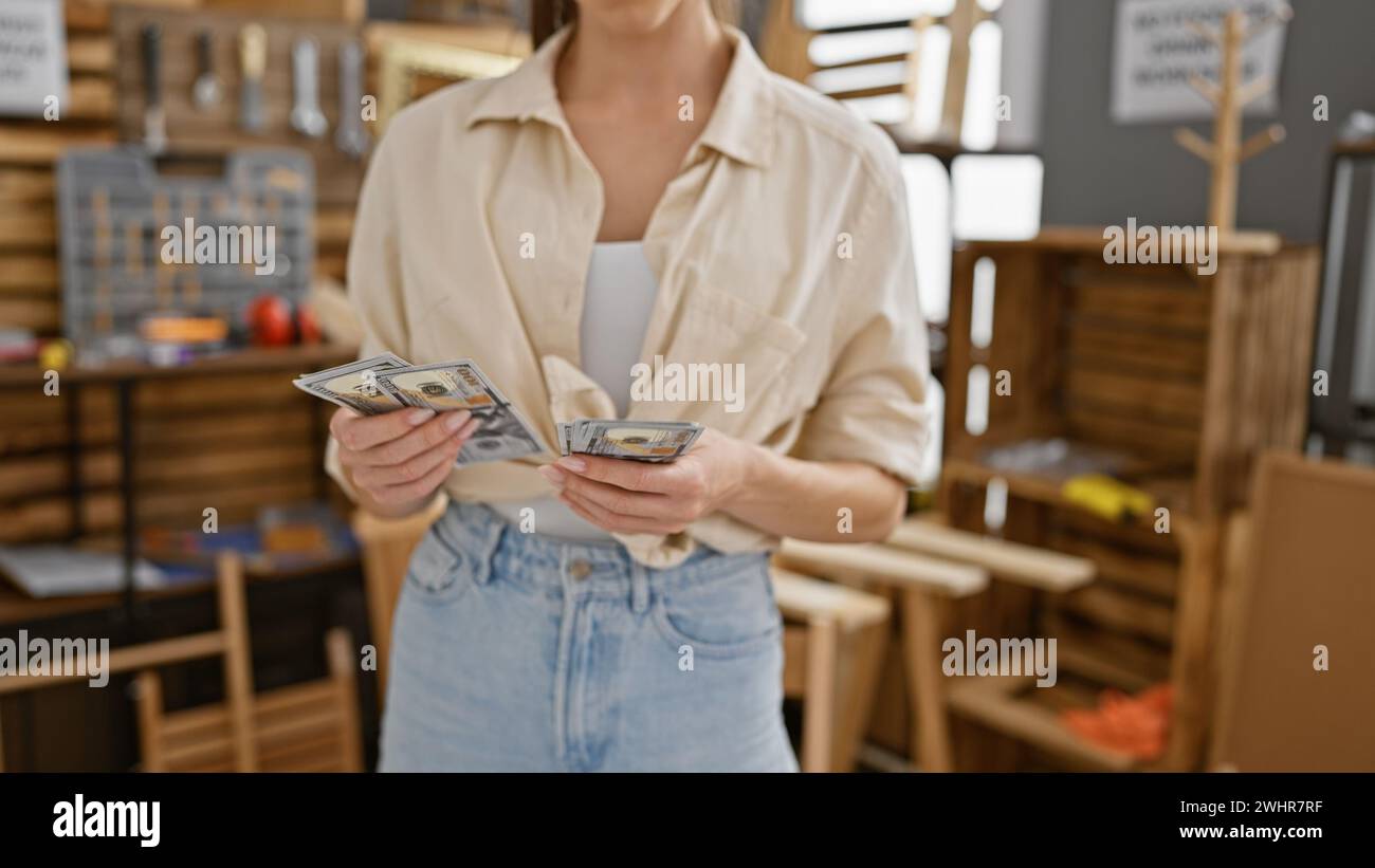 Astonishing sight of a skilled female carpenter's hands counting ...