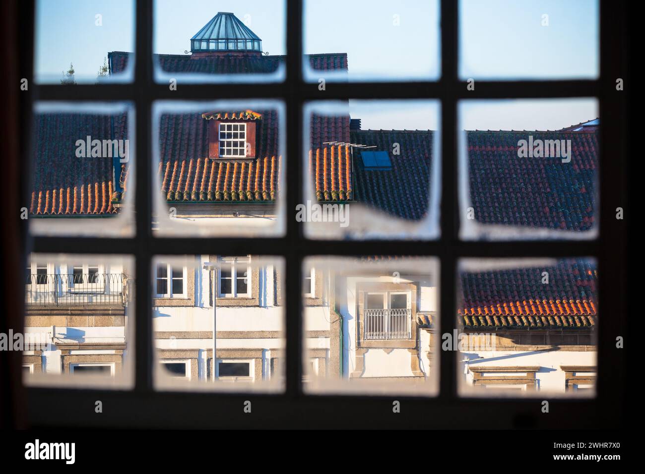 Old City View through Window Frame Stock Photo - Alamy