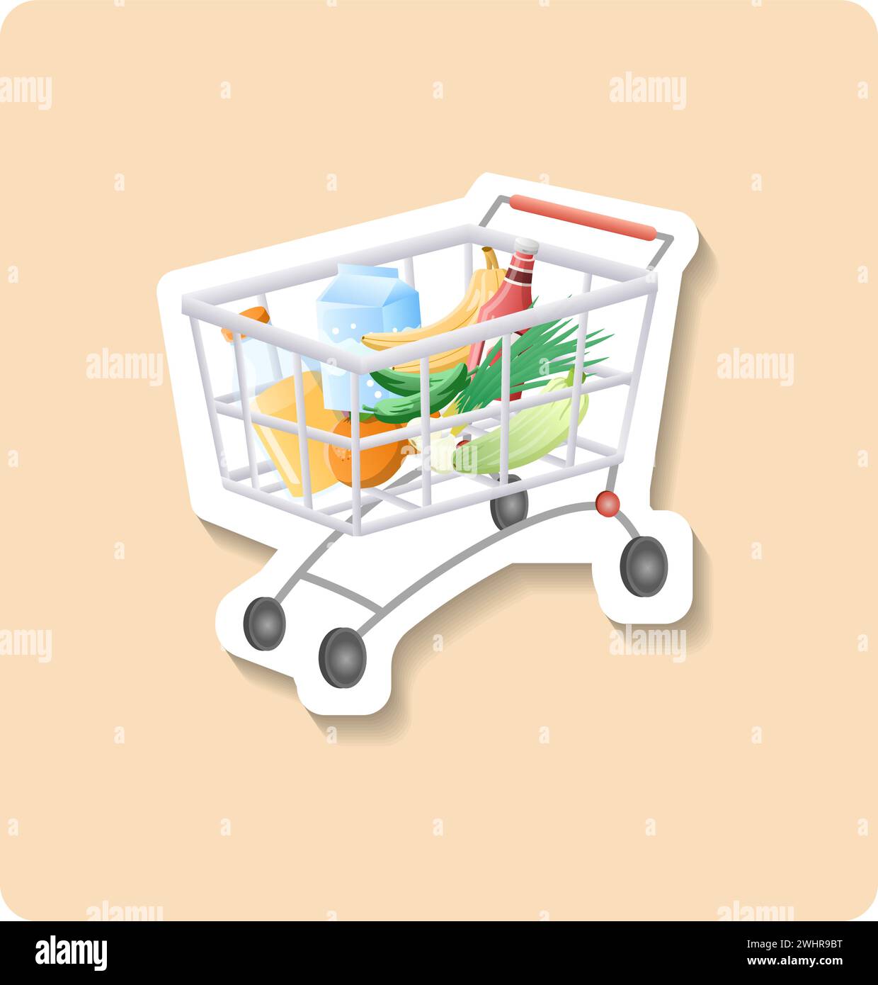 Trolley sticker illustration. Cart, wheels, goods, green. Editable ...