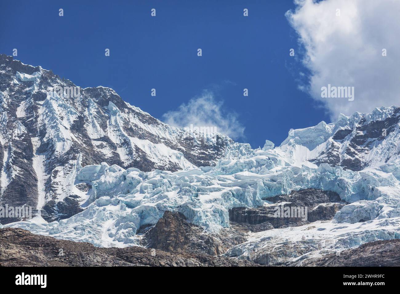 Hiking in the fantastic landscape of the Peruvian high mountain Andes ...