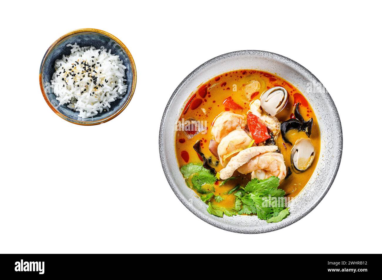 Tom yam kong or Tom yum, spicy clear soup.Tom Yam. Isolated on white ...