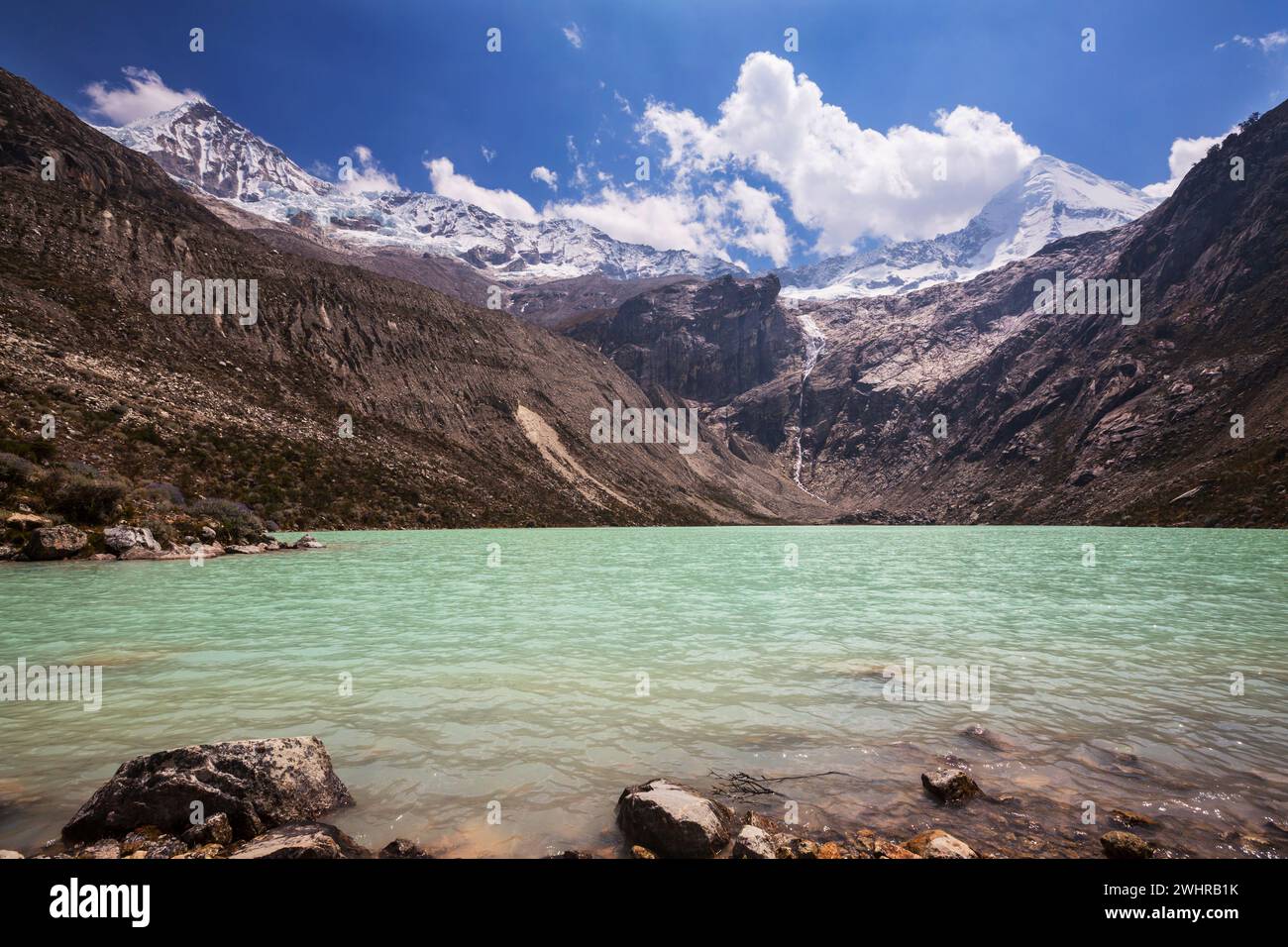 Hiking in the fantastic landscape of the Peruvian high mountain Andes ...