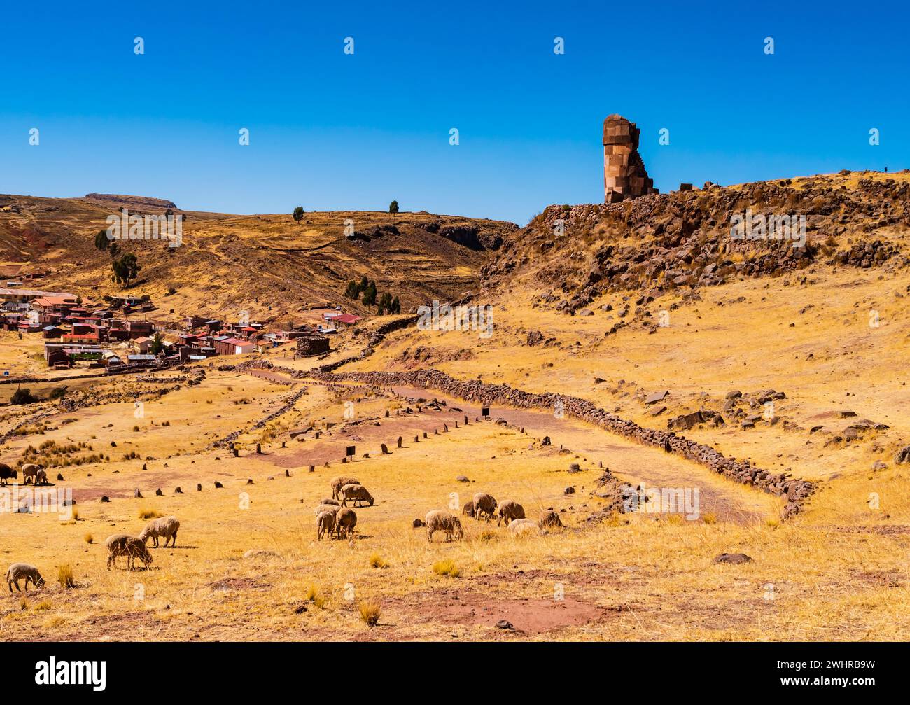 Panoramic view of Sillustani archeological site with its tallest ...