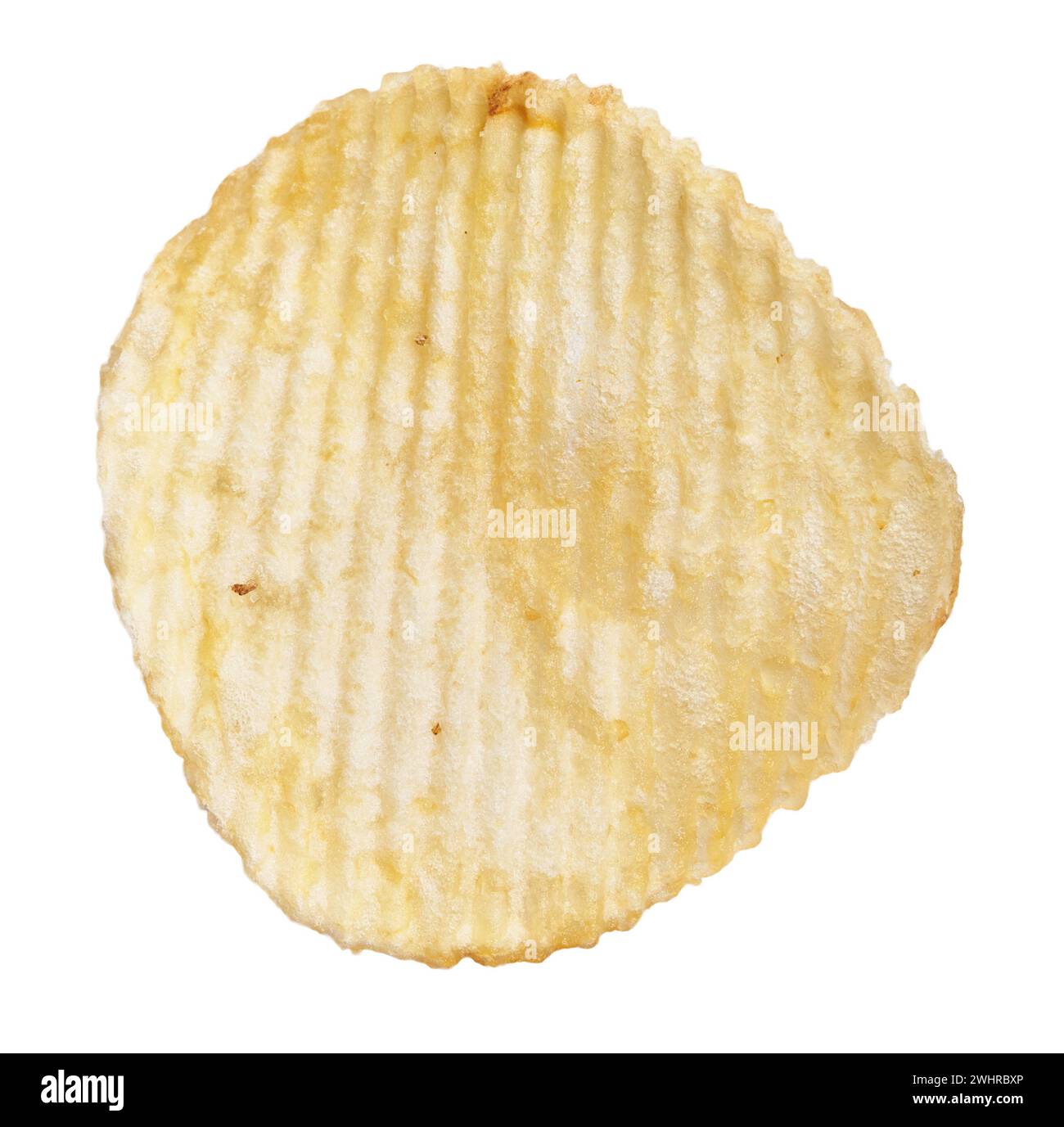 A single, crisp, ridged potato chip isolated on white background ...