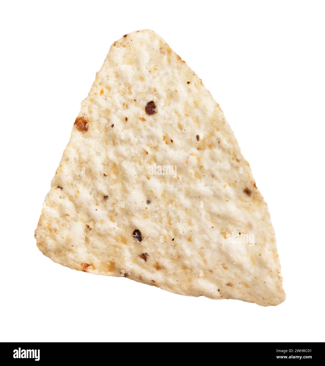 Close-up of a single tortilla chip isolated on a white background ...