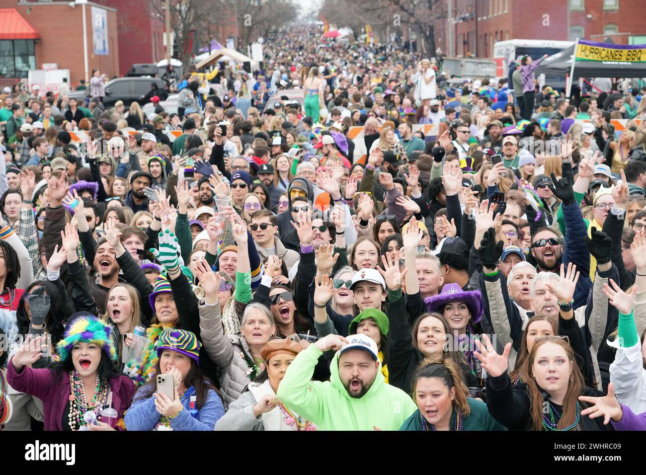 St. Louis, United States. 14th Feb, 2024. Parade goers line the parade ...