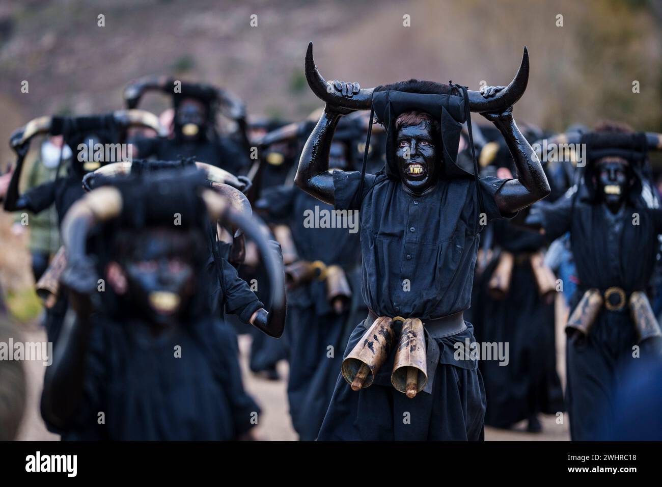 Luzon, Spain. 10th Feb, 2024. People wearing bull horns with their ...