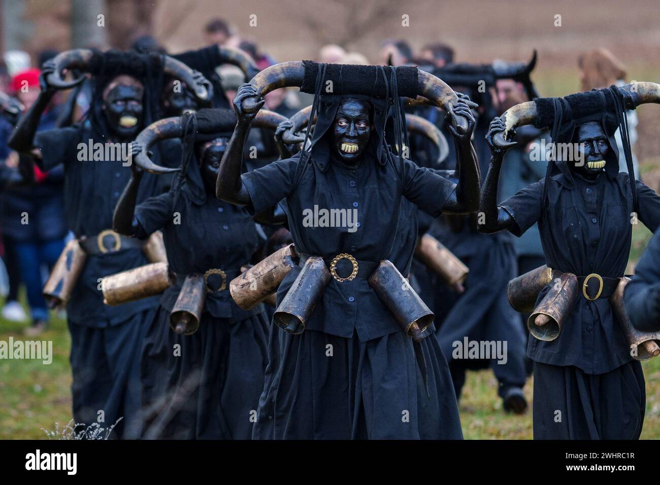 Luzon, Spain. 10th Feb, 2024. People wearing bull horns with their ...