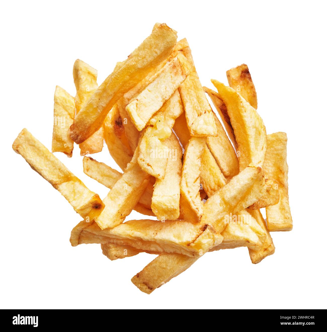 Close-up view of freshly fried golden french fries isolated on white ...