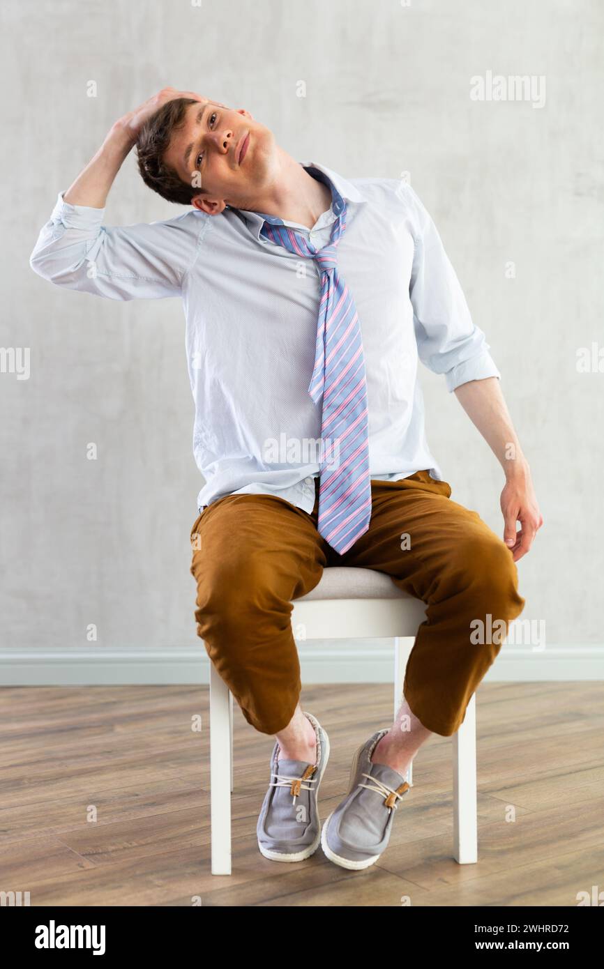 Physical jerks for office workers on chair Stock Photo - Alamy