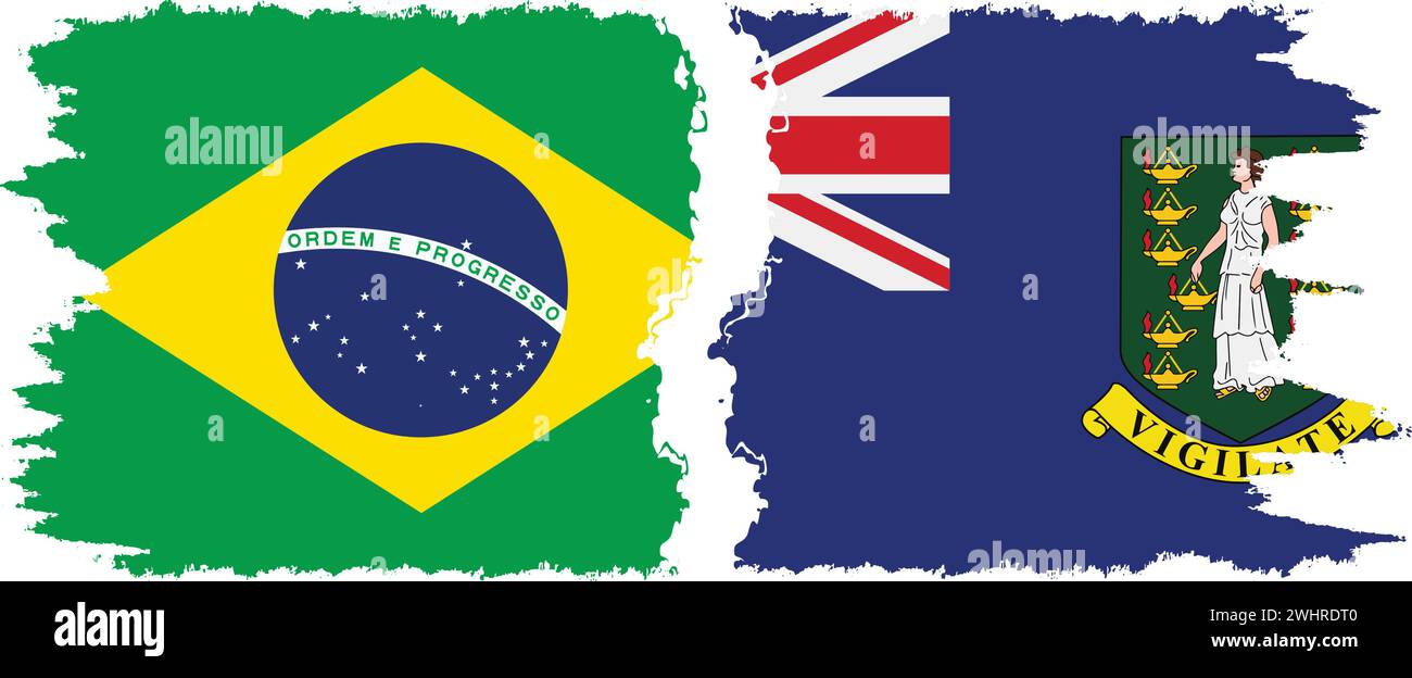 British Virgin Islands and Brazil grunge flags connection, vector Stock ...