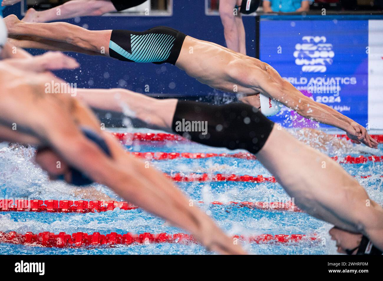Doha, Qatar. 11th Feb, 2024. Team Spain competes in the swimming men's ...