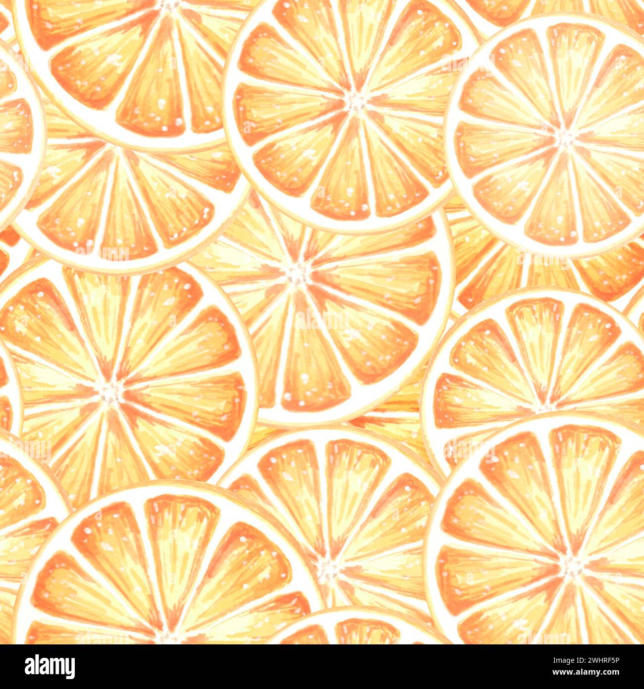 Seamless pattern with oranges fruit round slice. Watercolor hand drawn ...
