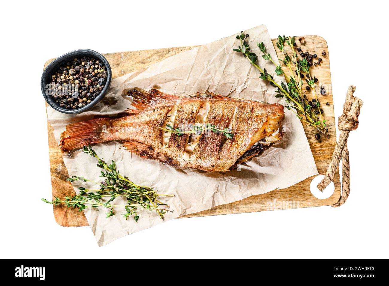 Red sea bass grilled. Isolated on white background. Top view Stock ...