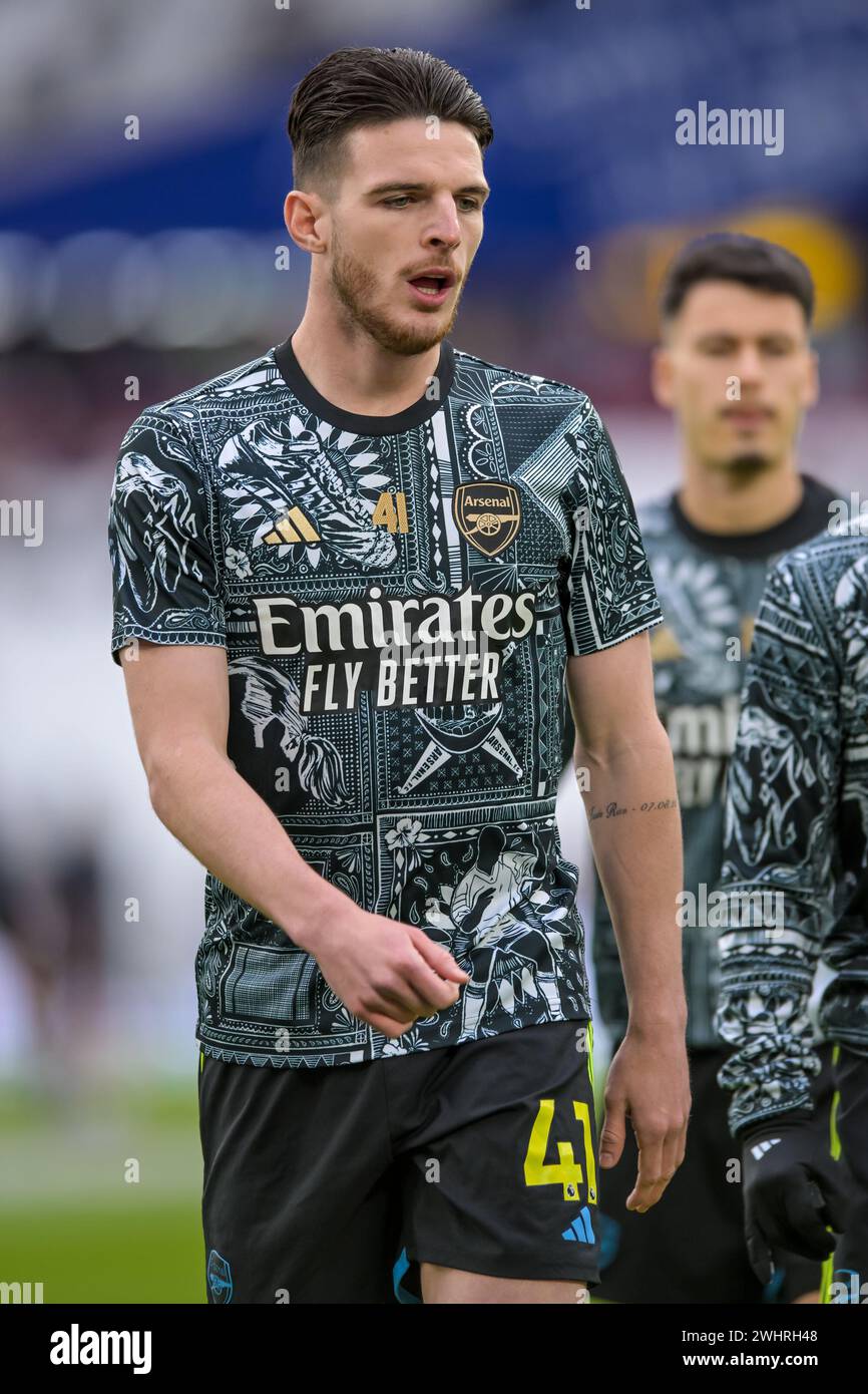 Declan Rice of Arsenal FC during the during the warm up Premier League ...