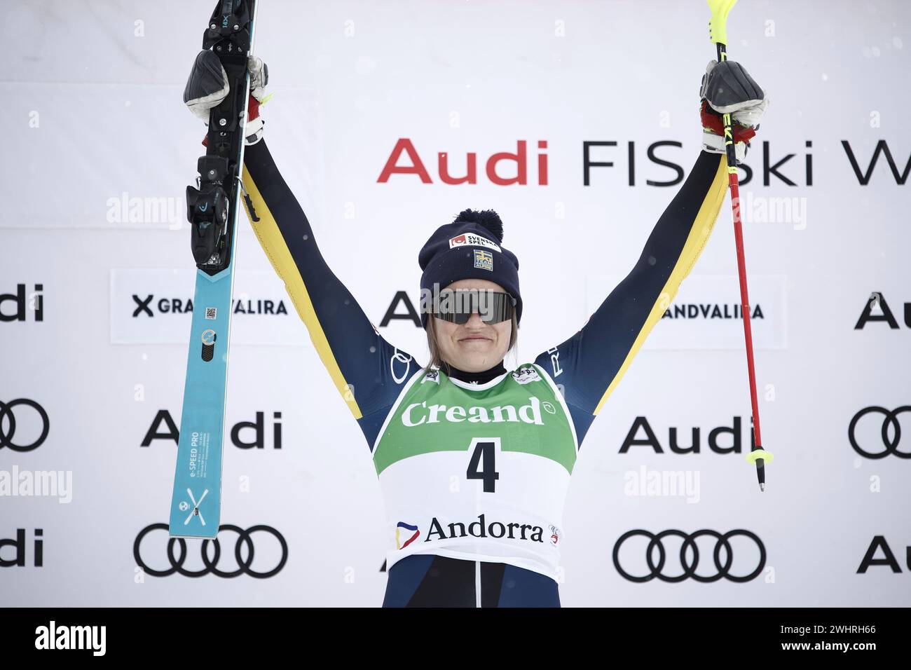 The winner Sweden's Anna Swenn Larsson celebrates after an alpine ski ...