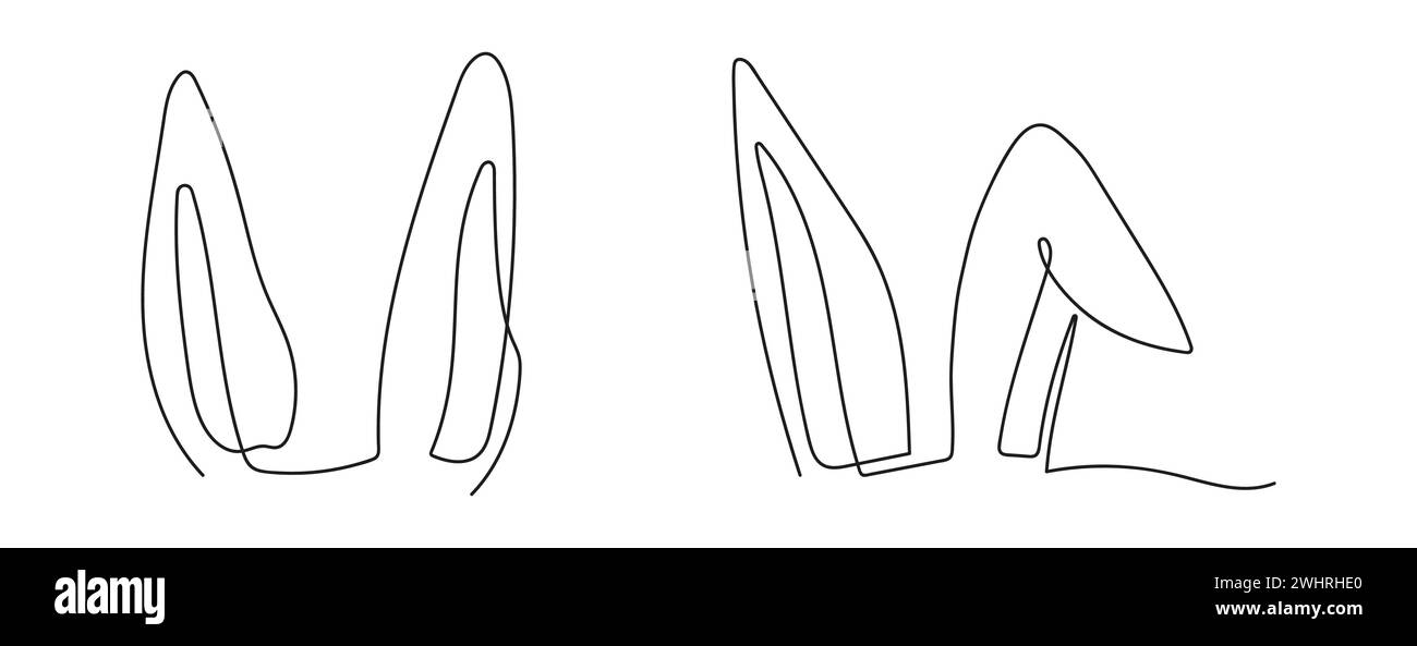 Set of rabbit ears. Continuous one line drawing. Simple line art of funny Easter bunny ears ...