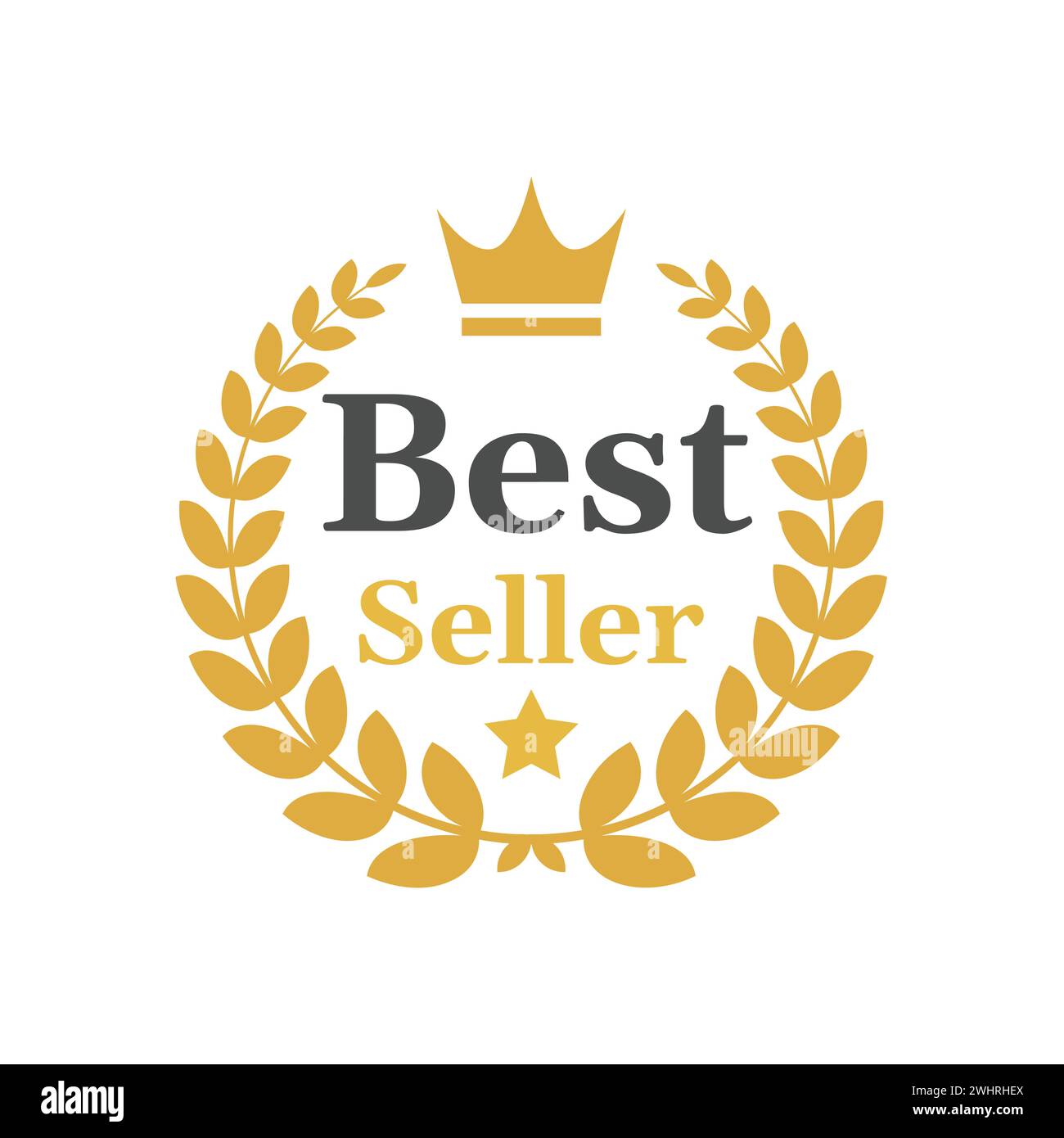 Best seller vector golden tag. Laurel wreath and a crown label icon ...