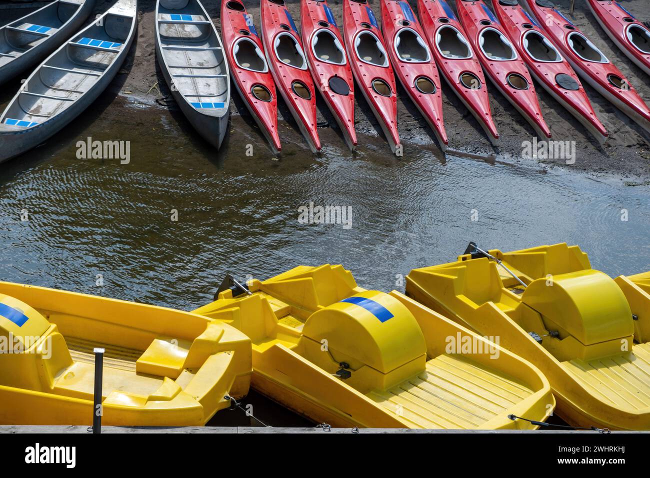 Canoe, kayak, paddle boat on sandy beach background. Adventure ...