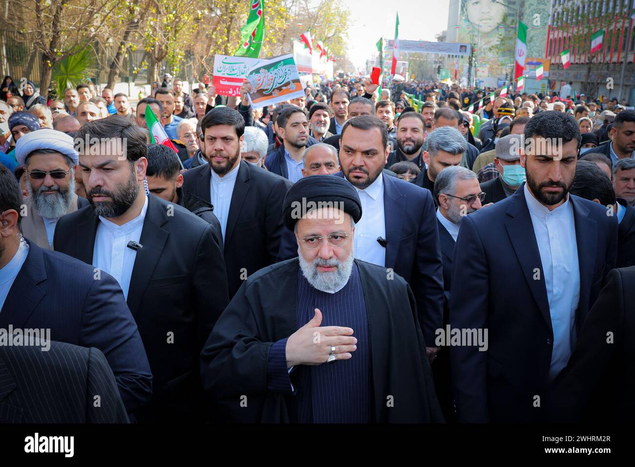 Tehran, Iran. 11th Feb, 2024. Iranian president EBRAHIM RAISI greeting ...