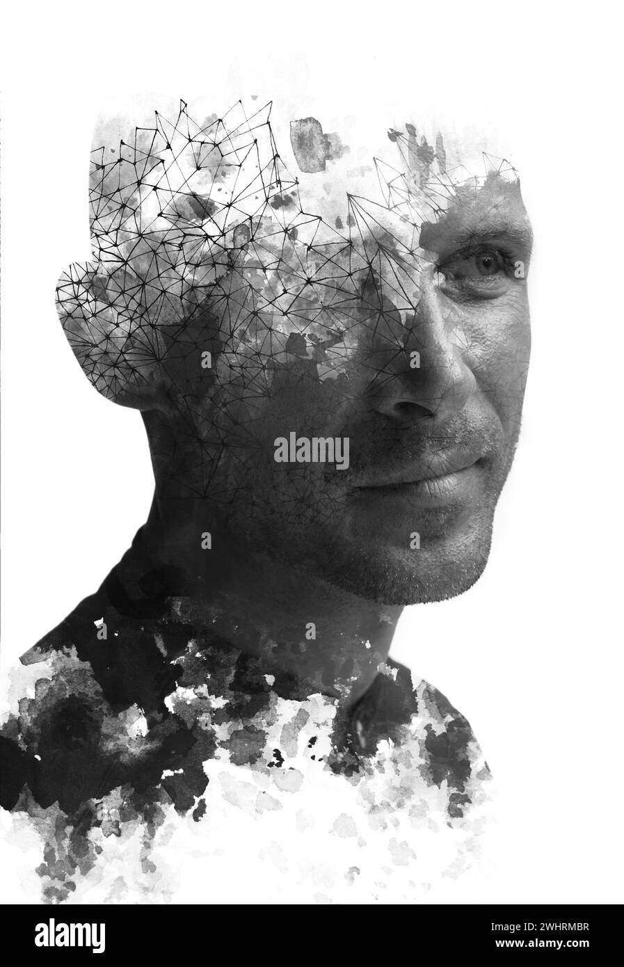 A disappearing black and white paintography double exposure male ...