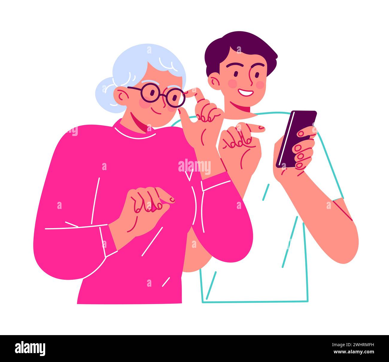 Man helping senior old woman to use smartphone Stock Vector Image & Art ...