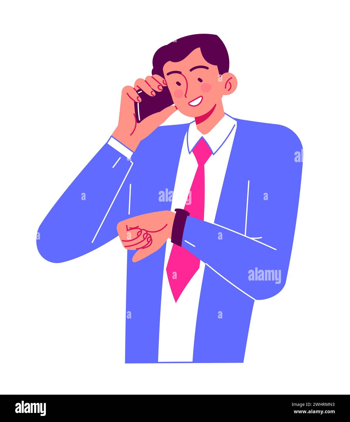 Talking on phone, businessman calling and checking his watch Stock ...