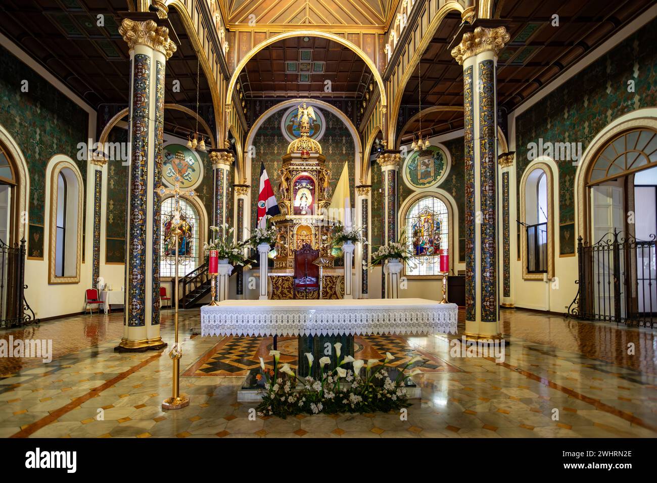 Interior of the cathedral Basilica de Nuestra Senora de los Angeles in ...