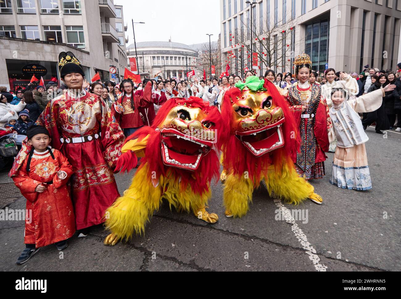 Manchester, UK. 11th Feb 2024. Dragons at the front of CHINESE New Year ...