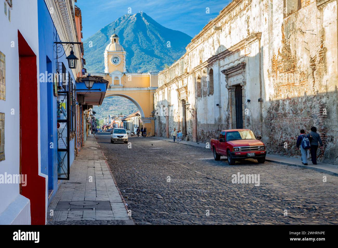 Antigua, Guatemala. Santa Catalina Arch, Agua Volcano in Background ...