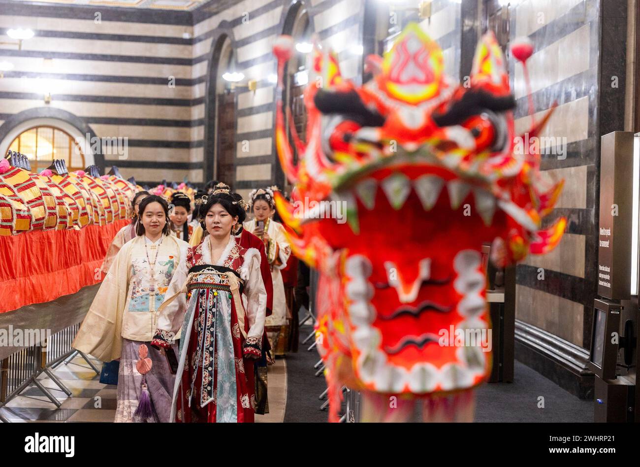 EDITORIAL USE ONLY Performers prepare for the Dragon Parade as part of ...