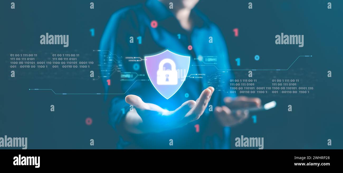 Cybersecurity and privacy concepts to protect data. Lock icon, internet network security ...