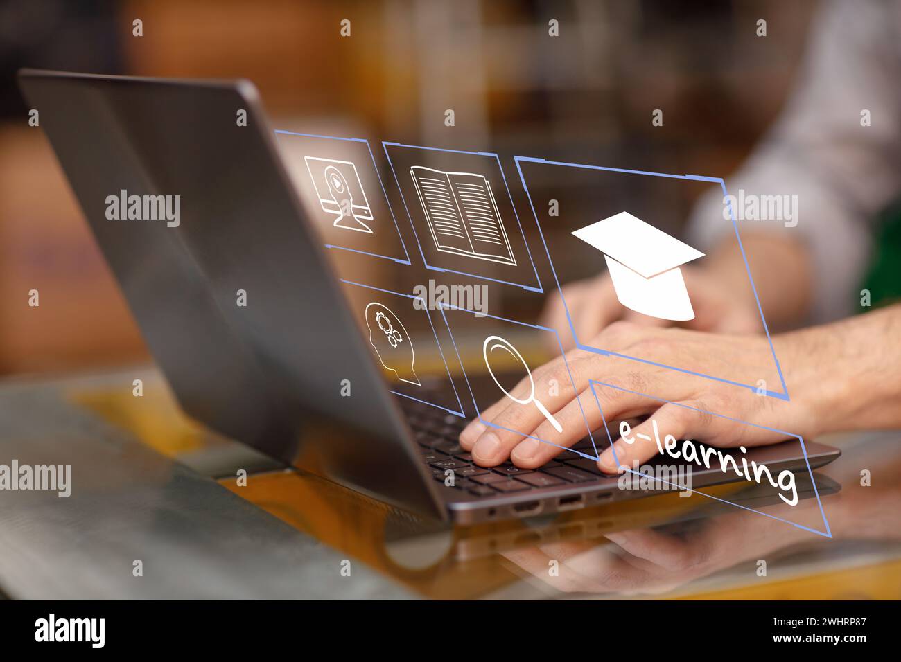 E-learning Education concept. Student schoolar learn lesson online ...