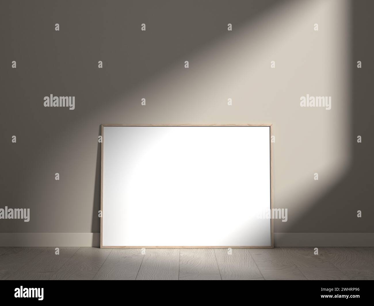 Empty framed canvas on the wooden floor for mockups and art ...